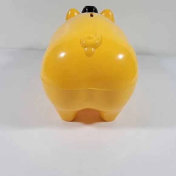 Other | Vintage Yellow Hard Plastic Hat Tipping Piggy Bank No Bottom ...